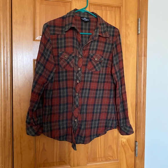 Angie | Tops | Rusty Red Autumn Color Plaid Flannel Shirt | Poshmark